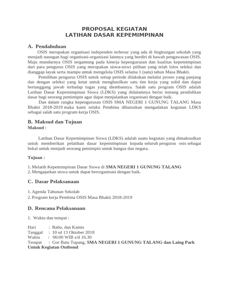 PROPOSAL KEGIATAN Ldks 2018EDIT | PDF