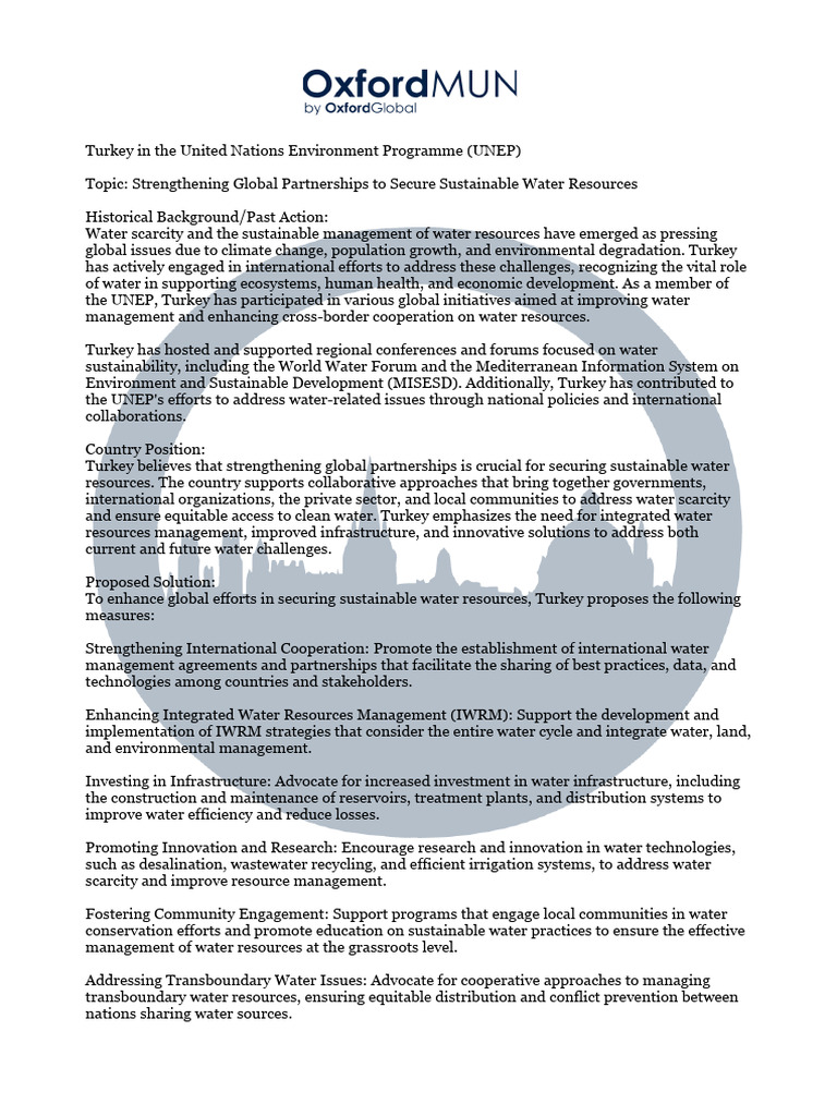 OxfordMUN India 2024 Sample Position Paper | PDF