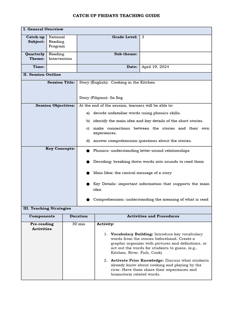 Teaching-Guide-Catchup Friday - G3 April 19 | PDF
