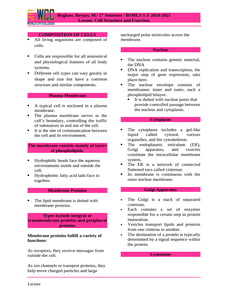 Cells Structures and Function | PDF
