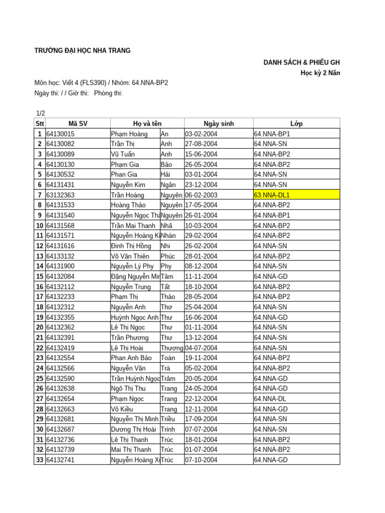 HK2 - 2023-2024 Viết 4 -64NNABPD2 | PDF
