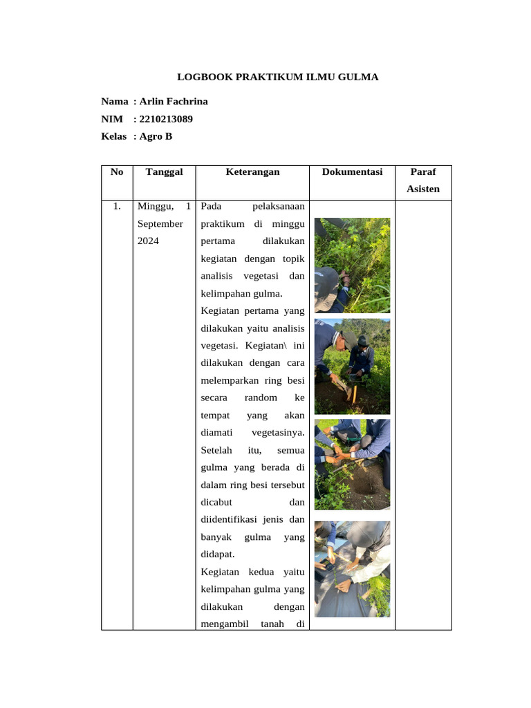 Logbook Gulma Minggu 1 | PDF