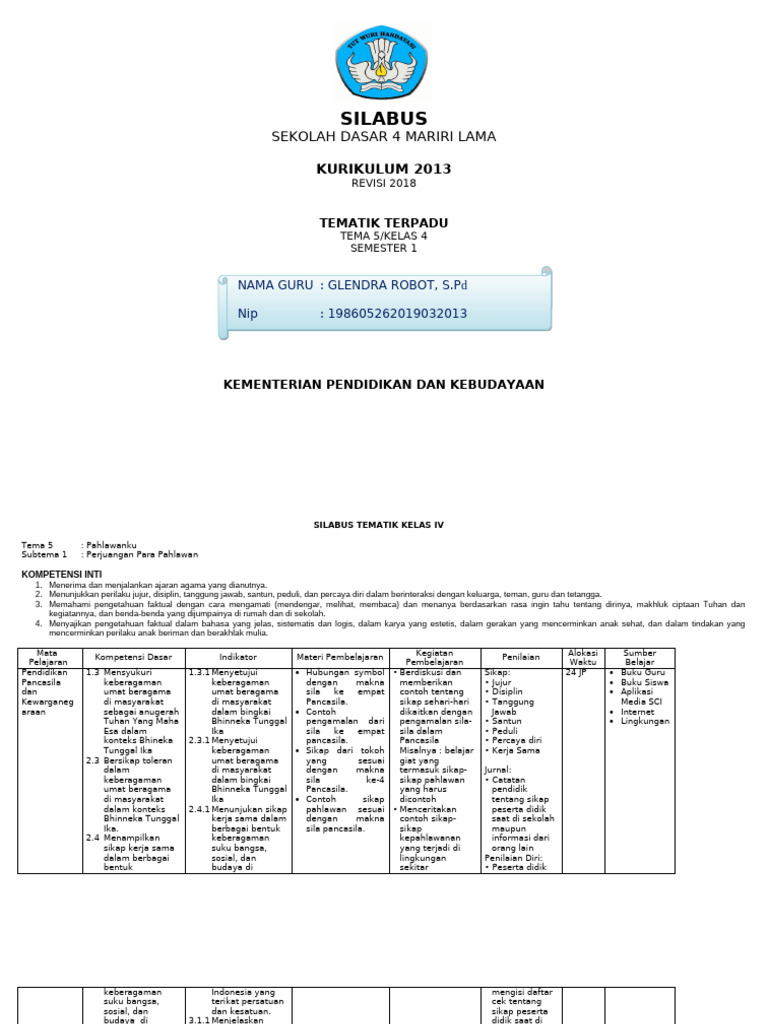 Silabus Kelas 4 Tema 5 | PDF | Política de indonesia | Movimientos ...
