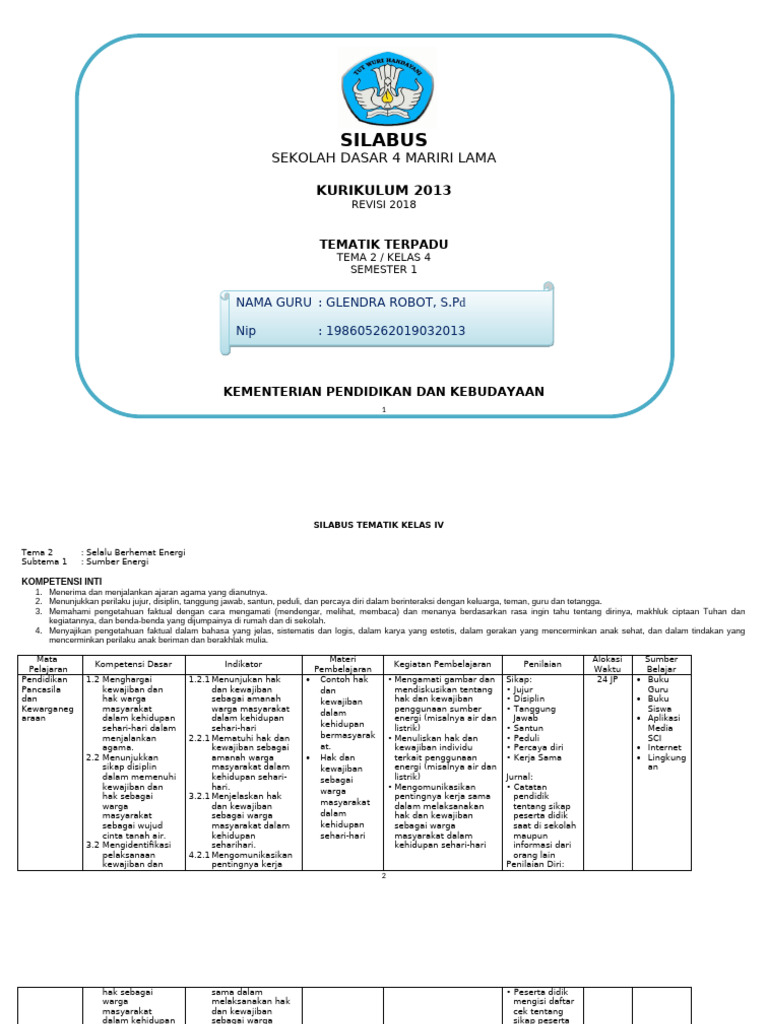 Silabus Kelas 4 Tema 2 | PDF | Idiomas | Estudios de idiomas extranjeros