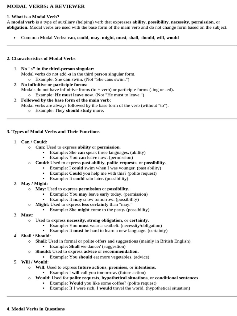 English Reviewer 5 - MODAL VERBS | PDF