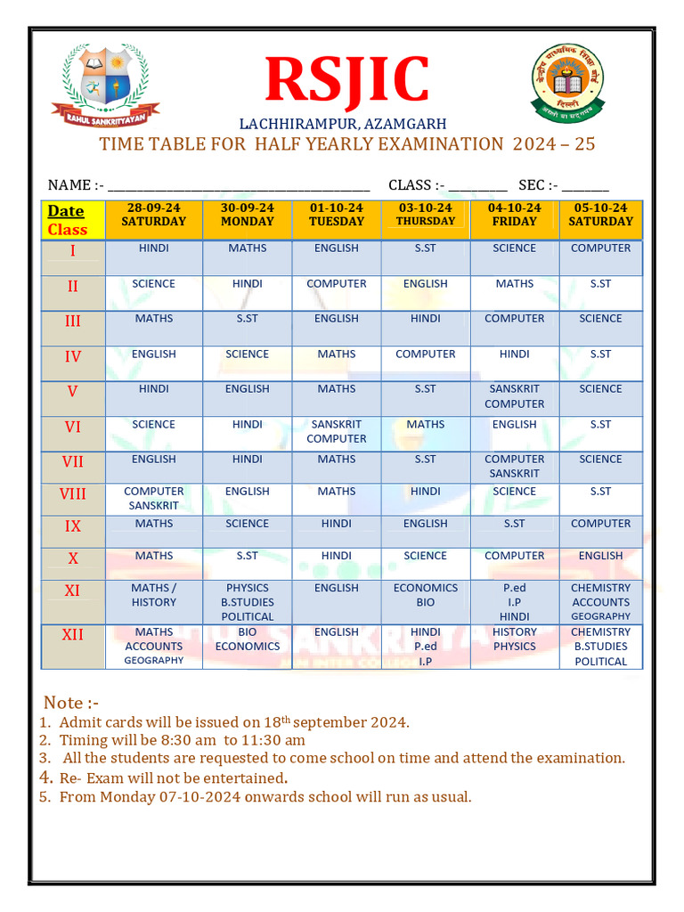 Revised Time Table | PDF