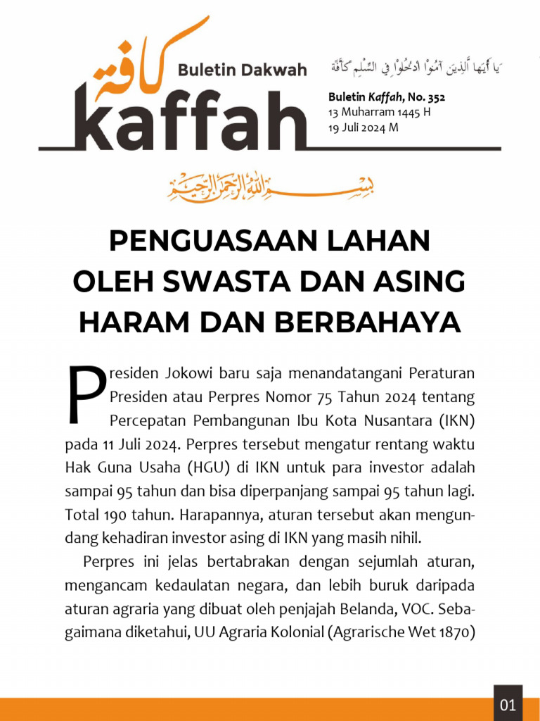 Penguasaan Lahan Oleh Swasta Dan Asing Haram Dan Berbahaya: 13 Muharram ...