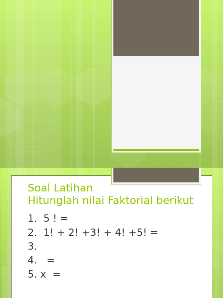 Soal Notasi Faktorial | PDF | Metode & Bahan Ajar
