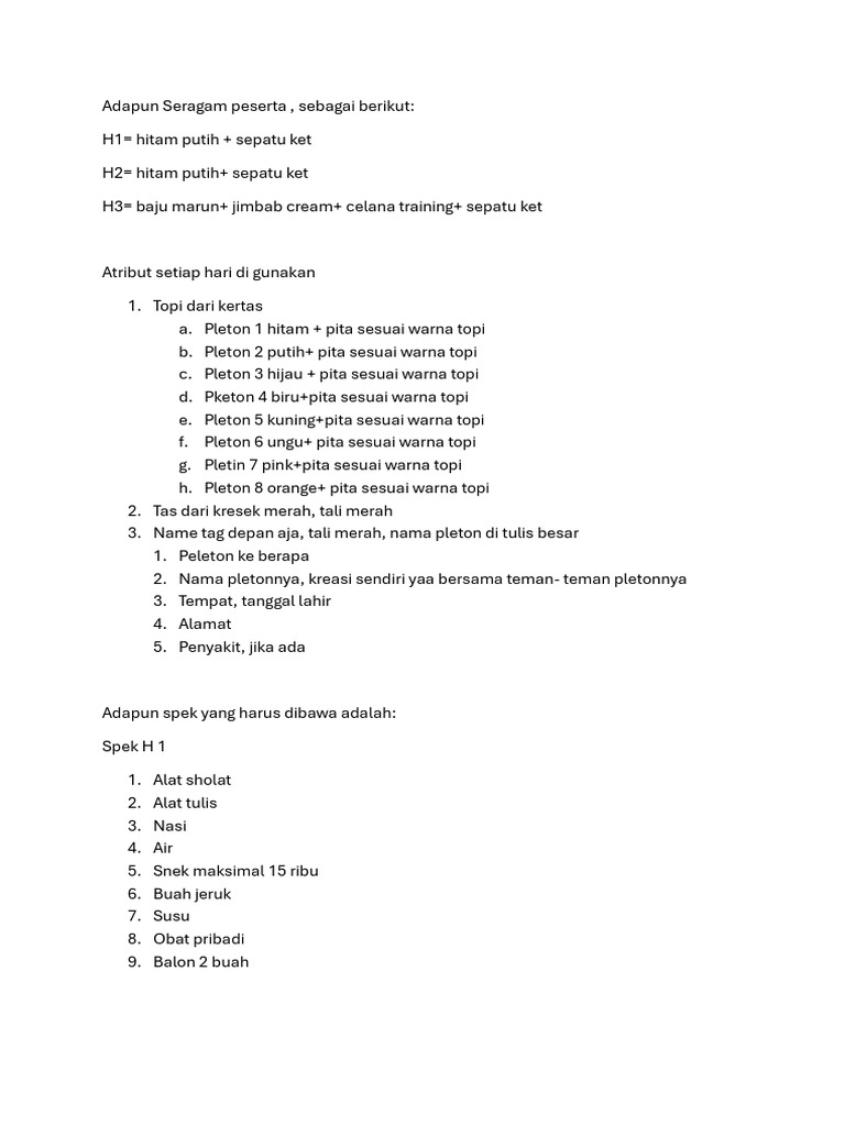 Atribut Dan Spek H1 Ospek | PDF