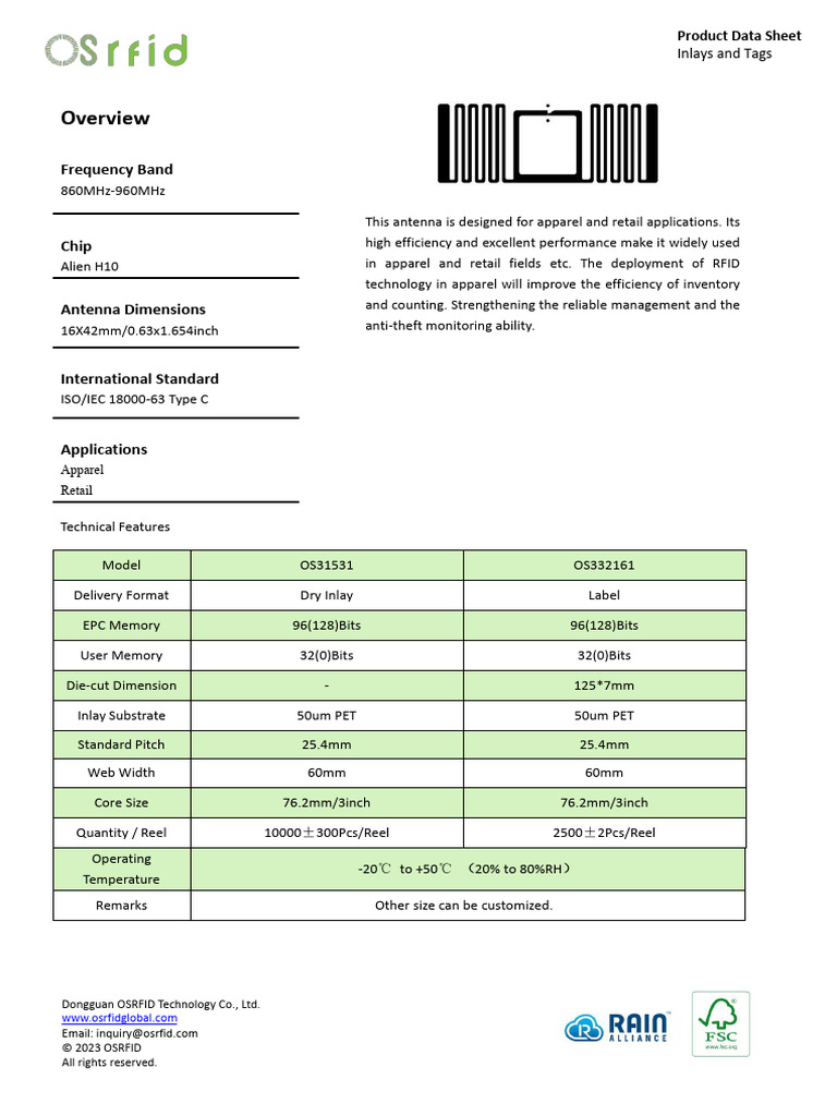 16x42 h10 Datasheet Osrfid1 | PDF | Radio Frequency Identification | Computing
