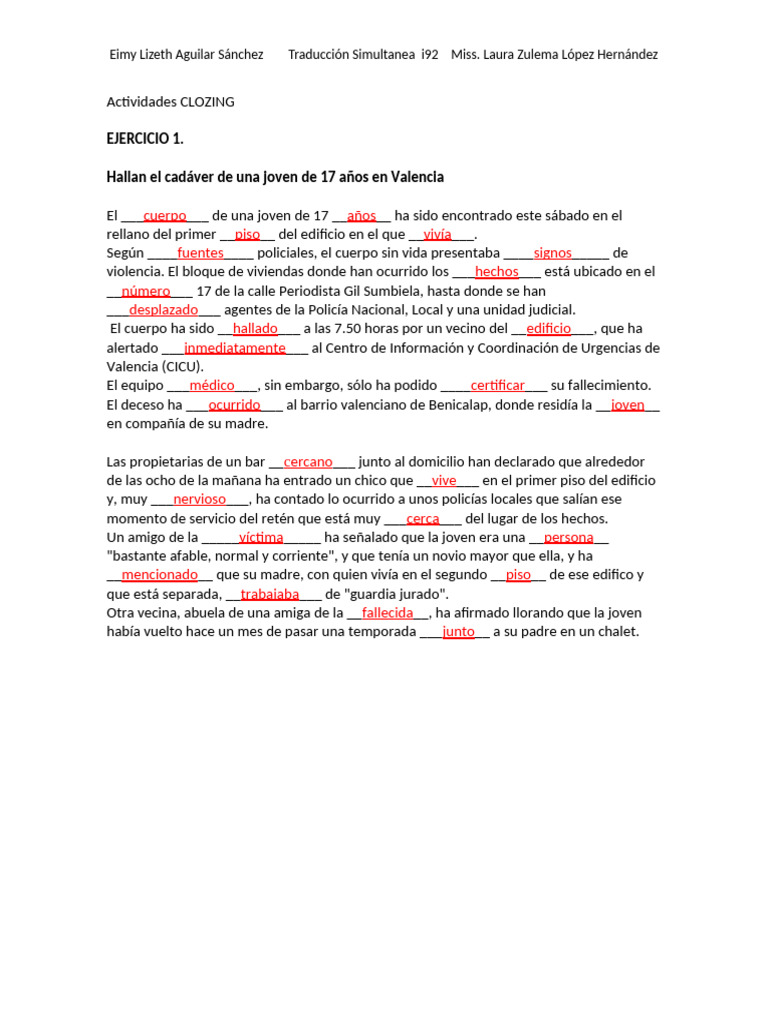 CLOZING Activity - Hallan El Cadáver de Una Joven de 17 Años en ...