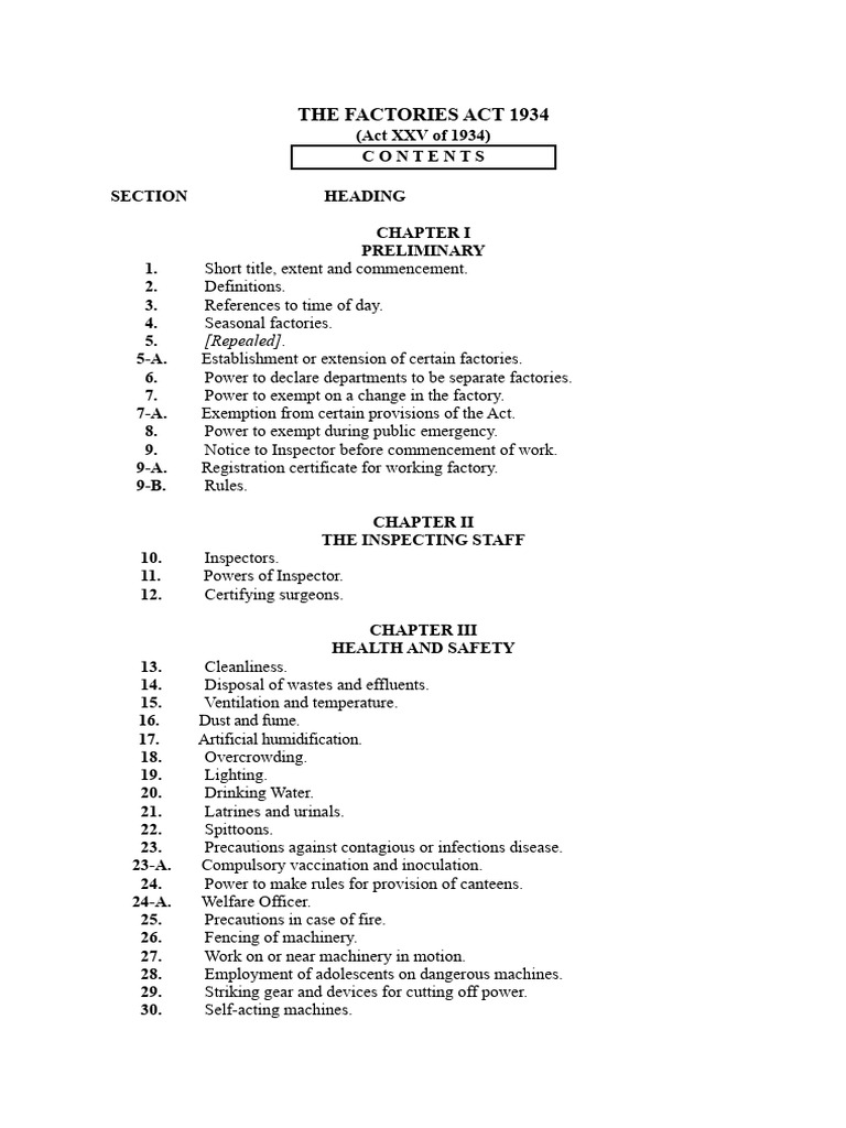 The Factories Act 1934 | PDF