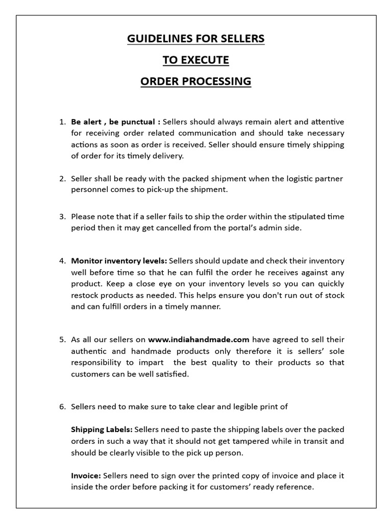Guidelines Order Processing | PDF