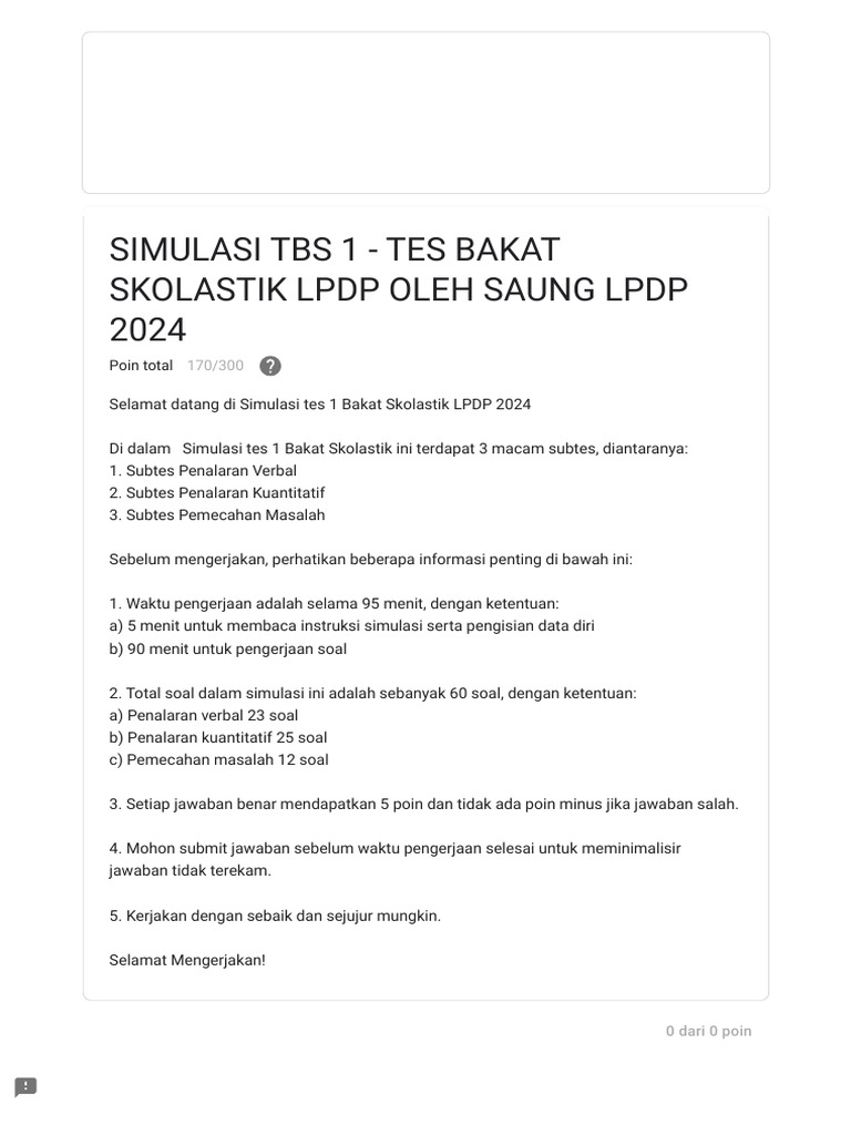 Simulasi Tbs 1 - Tes Bakat Skolastik LPDP Oleh Saung LPDP 2024 | PDF