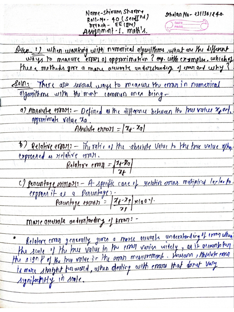 Maths Assignment 1 Roll No. 40 EE (2nd) | PDF
