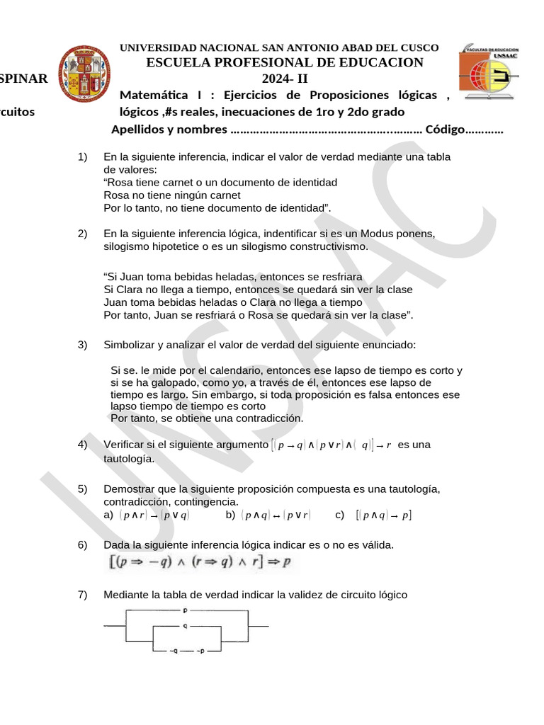 MatematicaI 1°ejercicios 24-II | PDF