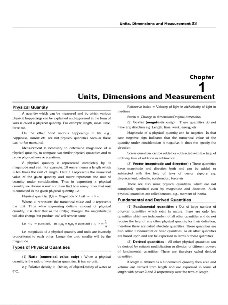 Units, Dimensions and Measurements Theory Errorless Physics | PDF