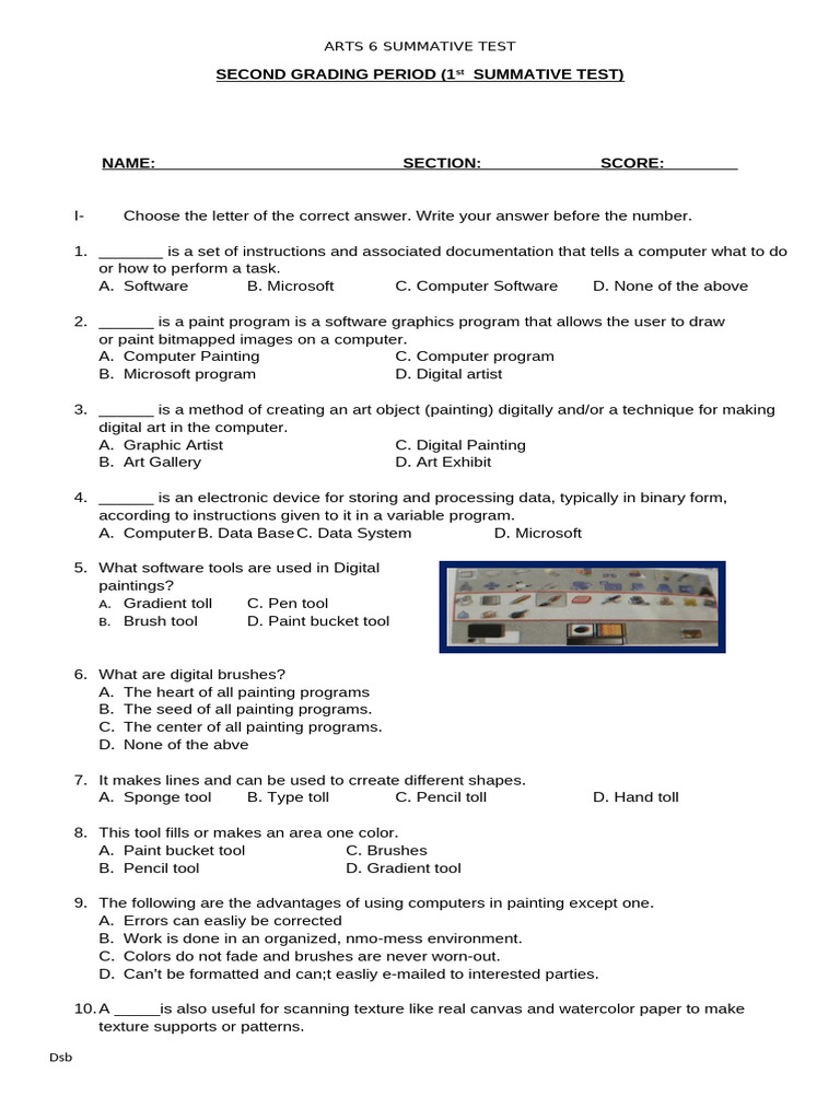 ARTS - First Summative Test - 2nd Grading | PDF | Software | Paintings