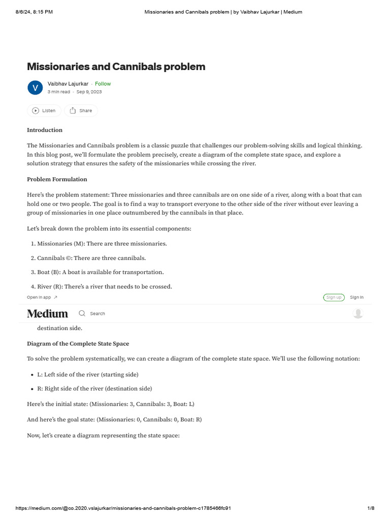 Missionaries and Cannibals Problem | PDF