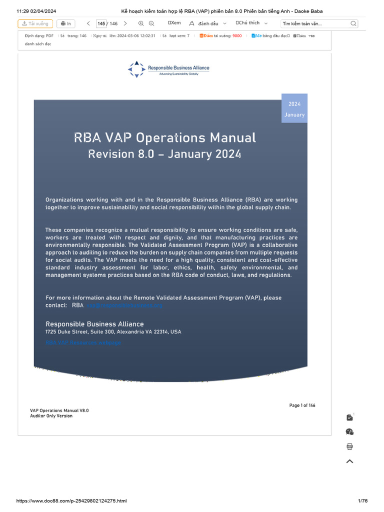 RBA Validated Audit Process Operations Manual 8.0 Jan 2024 | PDF