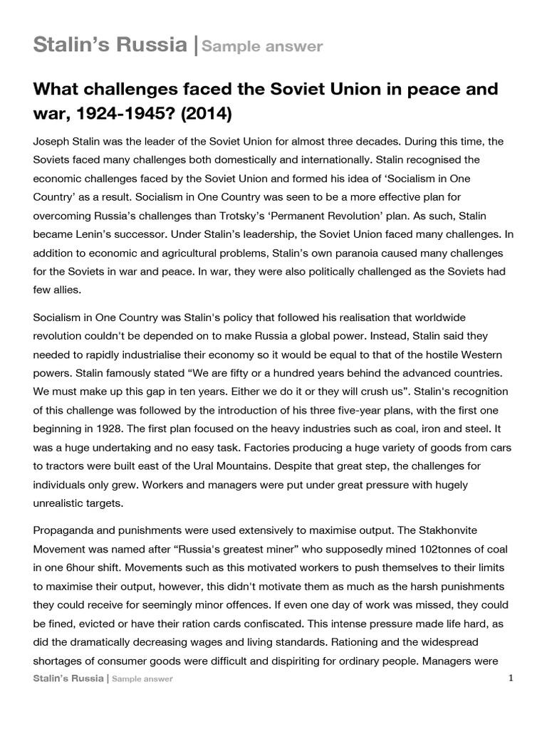 Challenges Faced by Stalin in Peace and War | PDF