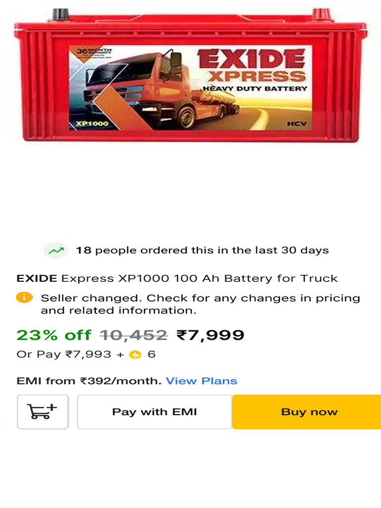 EXIDE Express XP1000 100 Ah Battery For Truck Pri | PDF