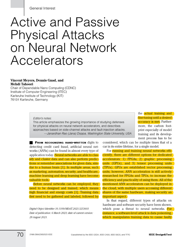 Active and Passive Physical Attacks On Neural Network Accelerators | PDF