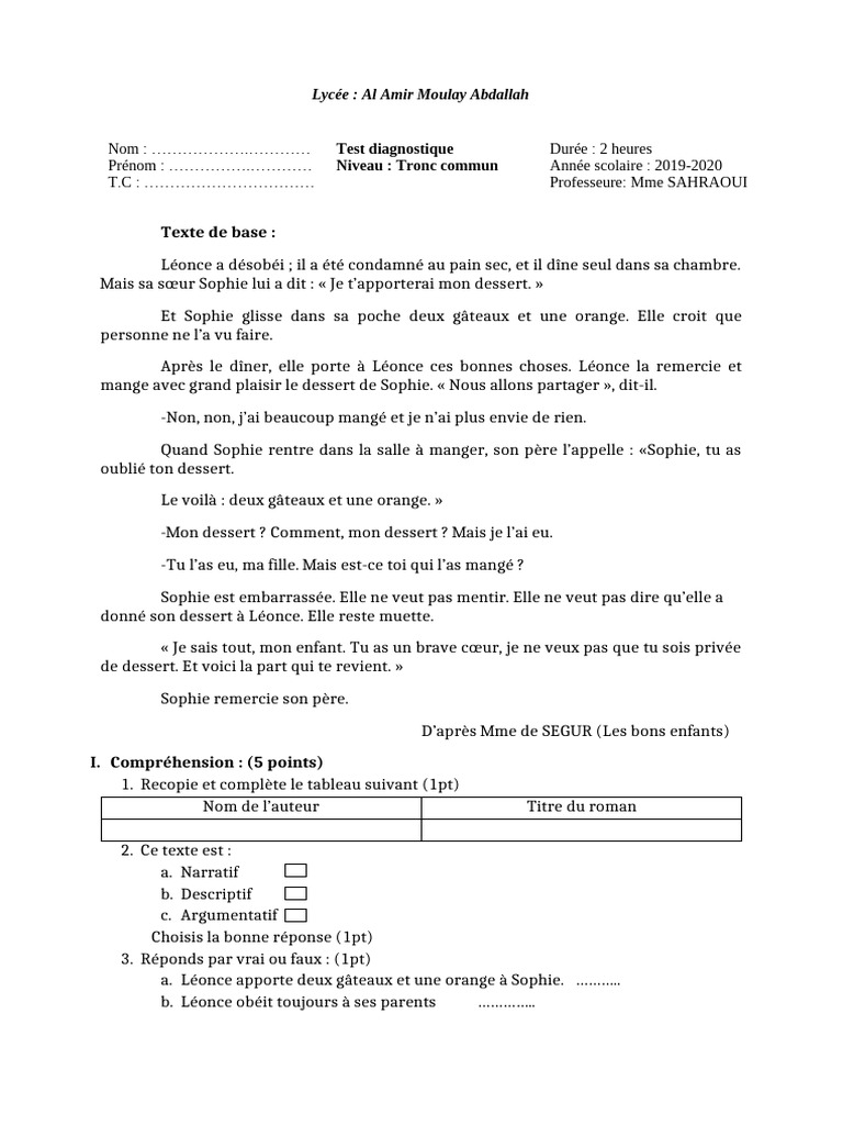 TC - Test Diagnostique | PDF