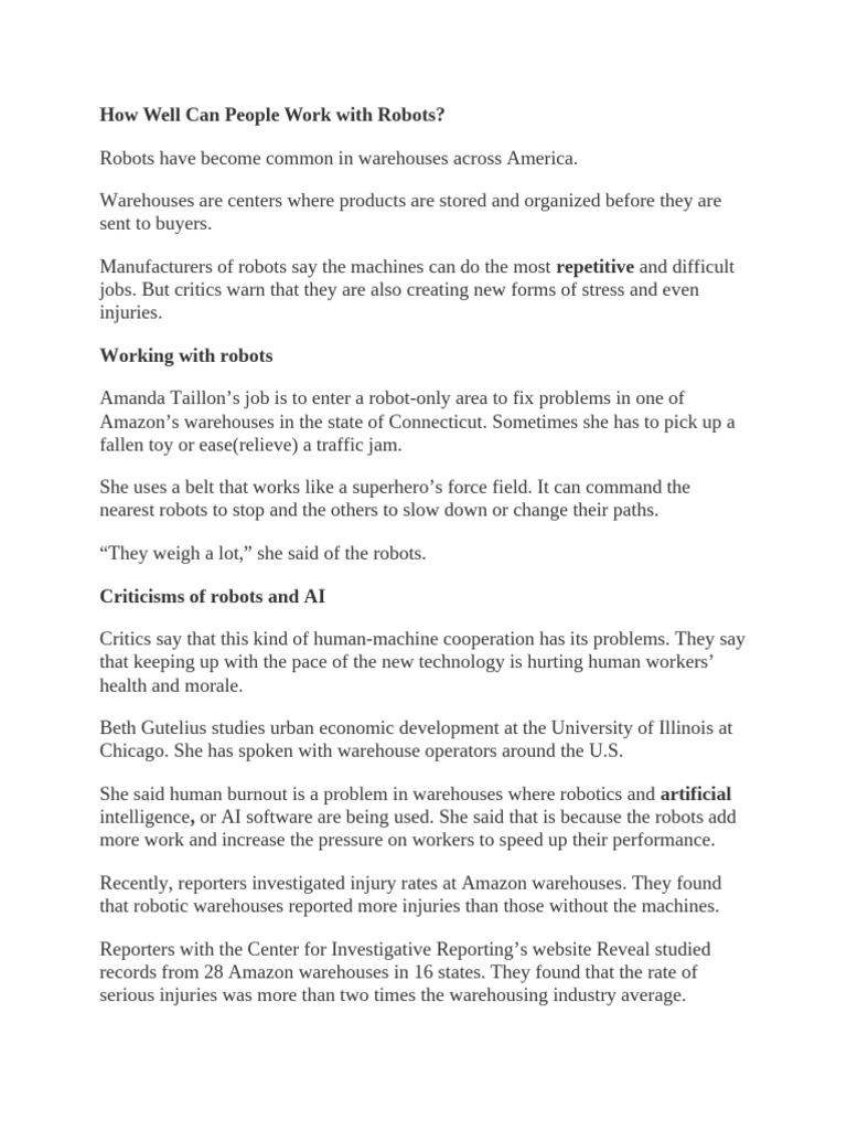 How Well Can People Work With Robots | PDF