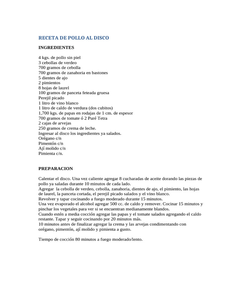 Pollo Al Disco | PDF