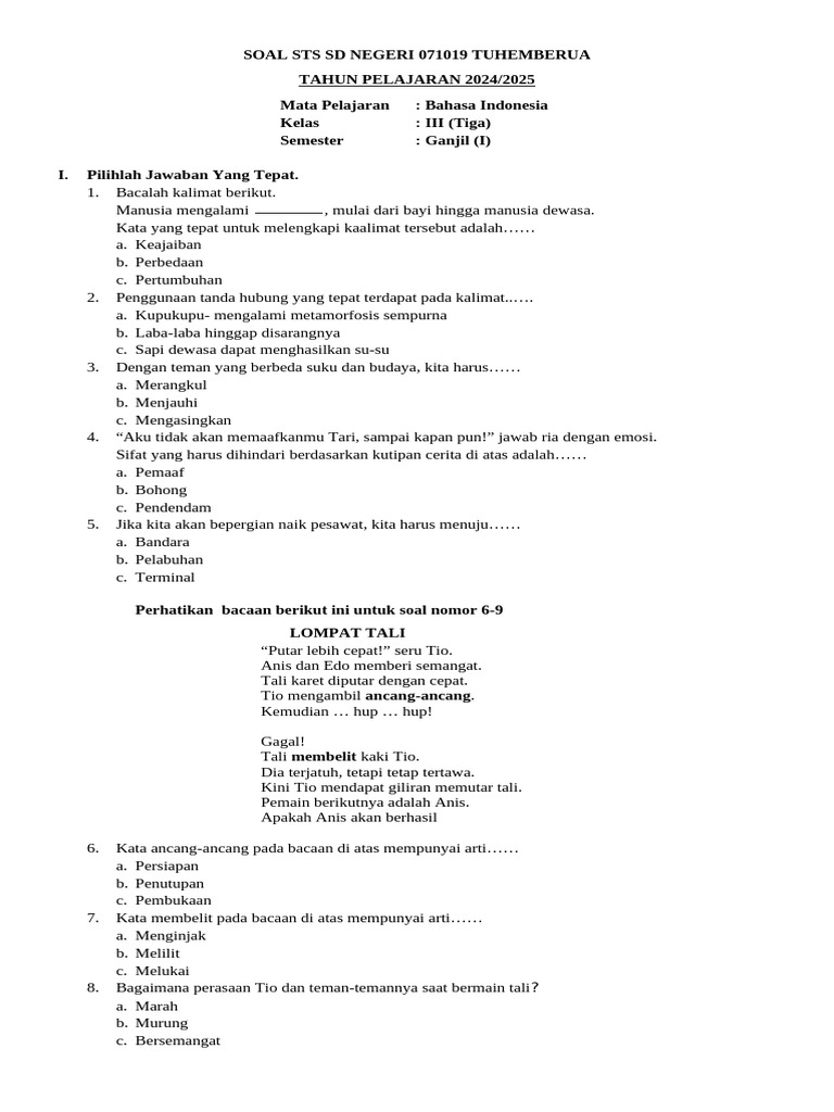 Soal STS Bahasa Indonesia Iii | PDF