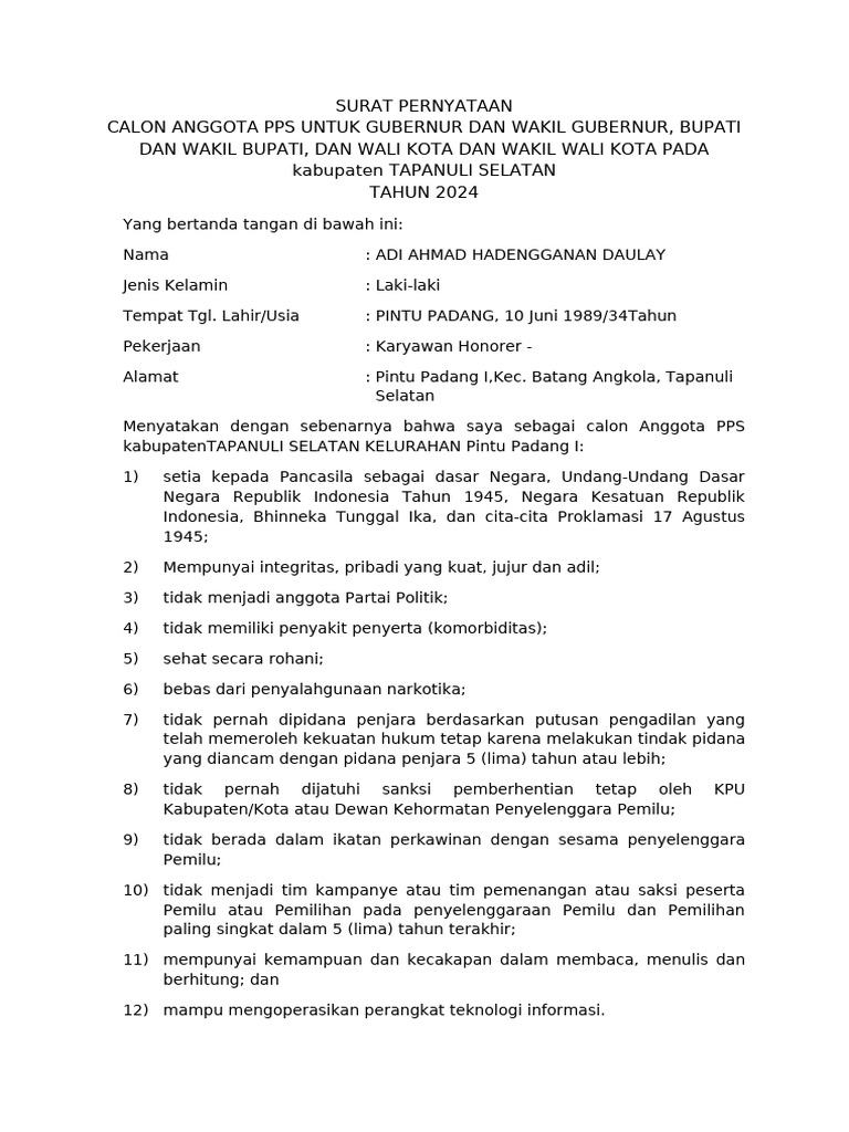 Surat Pernyataan Adi Ahmad | PDF Surat Pernyataan Adi Ahmad | PDF