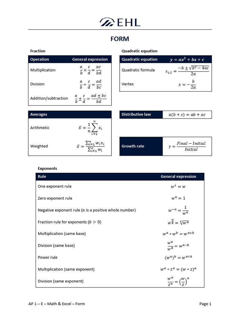 Formula Booklet AP | PDF | Quadratic Equation | Exponentiation