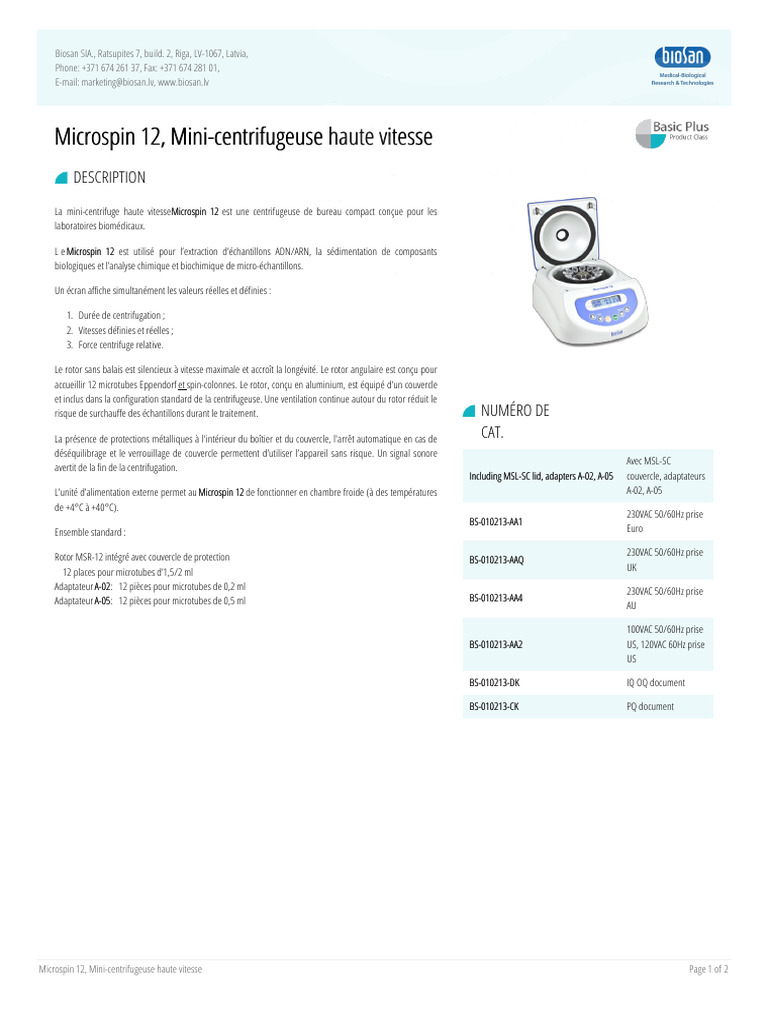 BIOSAN - High-Speed-Mini-Centrifuge-Microspin-12 | PDF