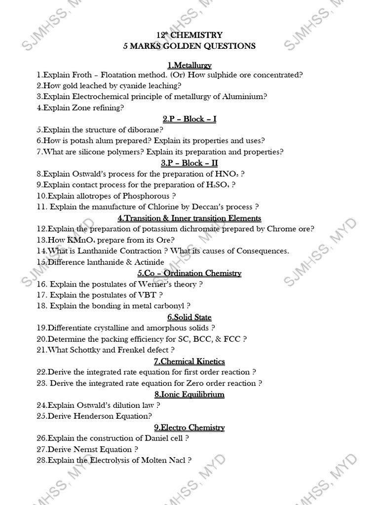 12th Chemistry Golden 5marks 2023 | PDF