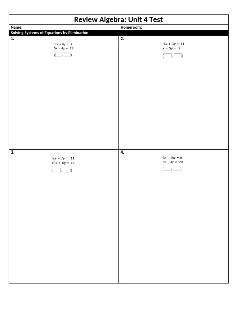 Review Unit 4 Algebra | PDF