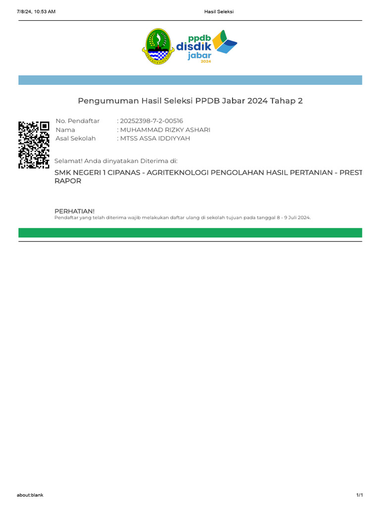 Hasil Seleksi M RIZKI A | PDF