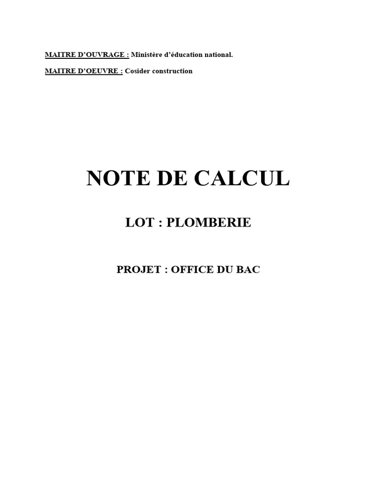 Note de Calcul Plomberie | PDF