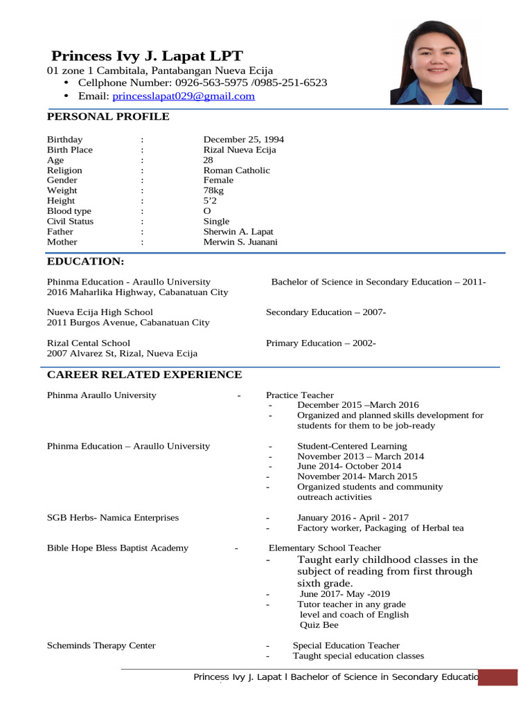 Princess Ivy J. Lapat CURRICULUM VITAE | PDF