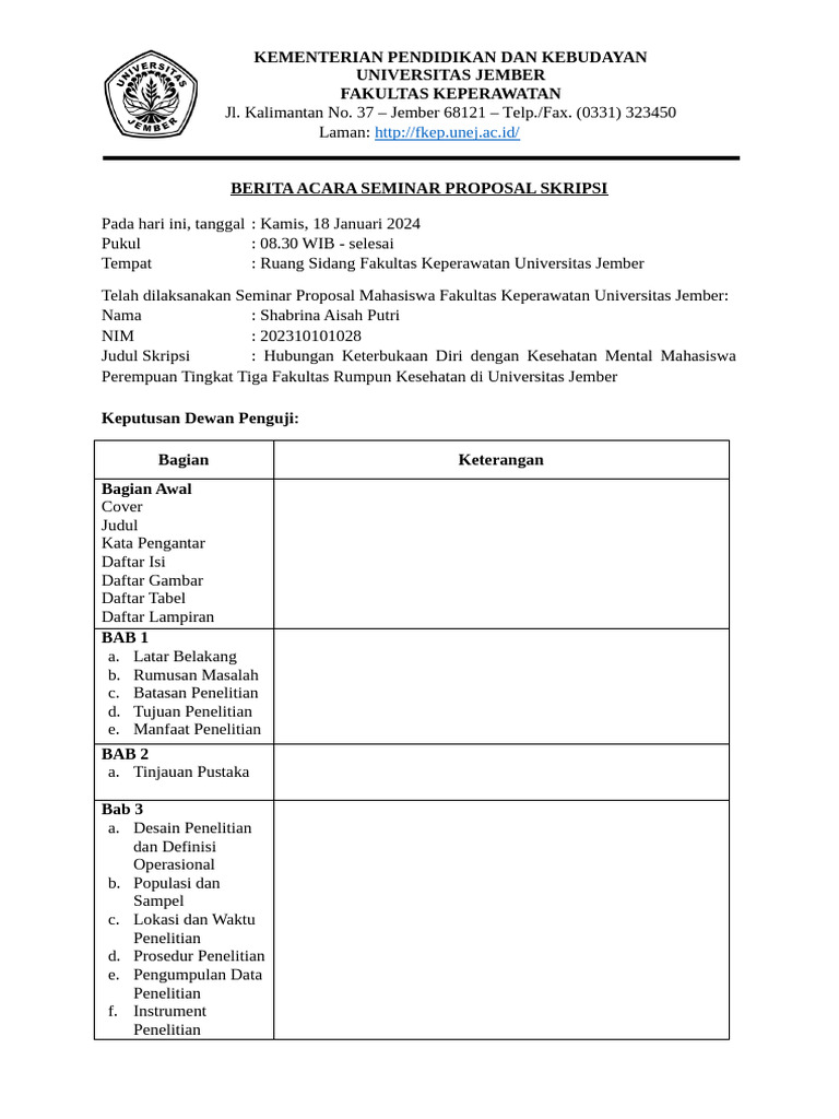 Berita Acara Sempro | PDF