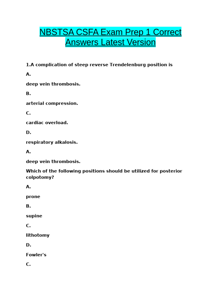 NBSTSA CSFA Exam Prep 1 Correct Answers Latest Version | PDF ...
