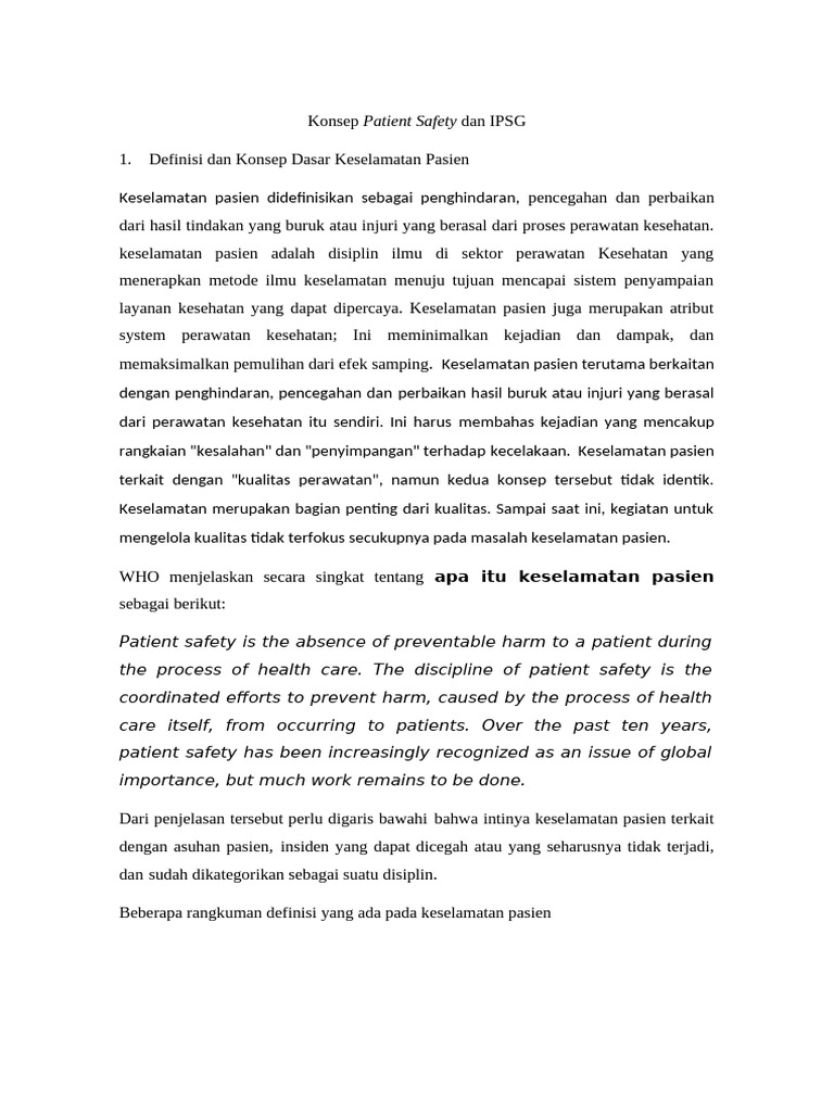 Konsep Keselamatan Pasien Dan IPSG | PDF