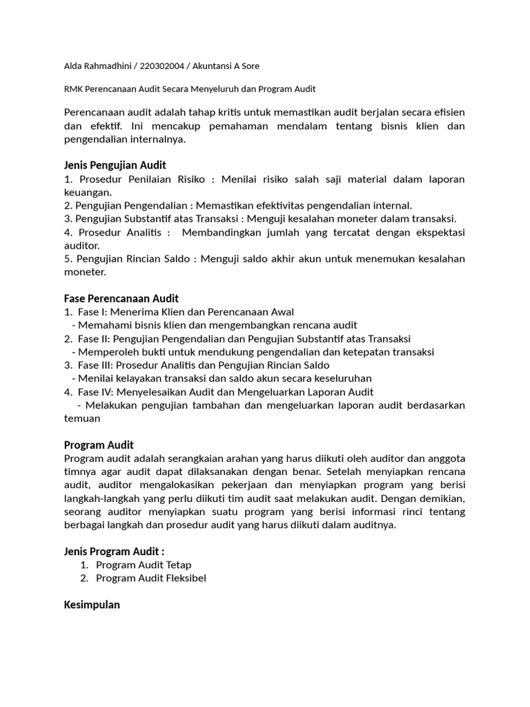 RMK Perencanaan Audit | PDF