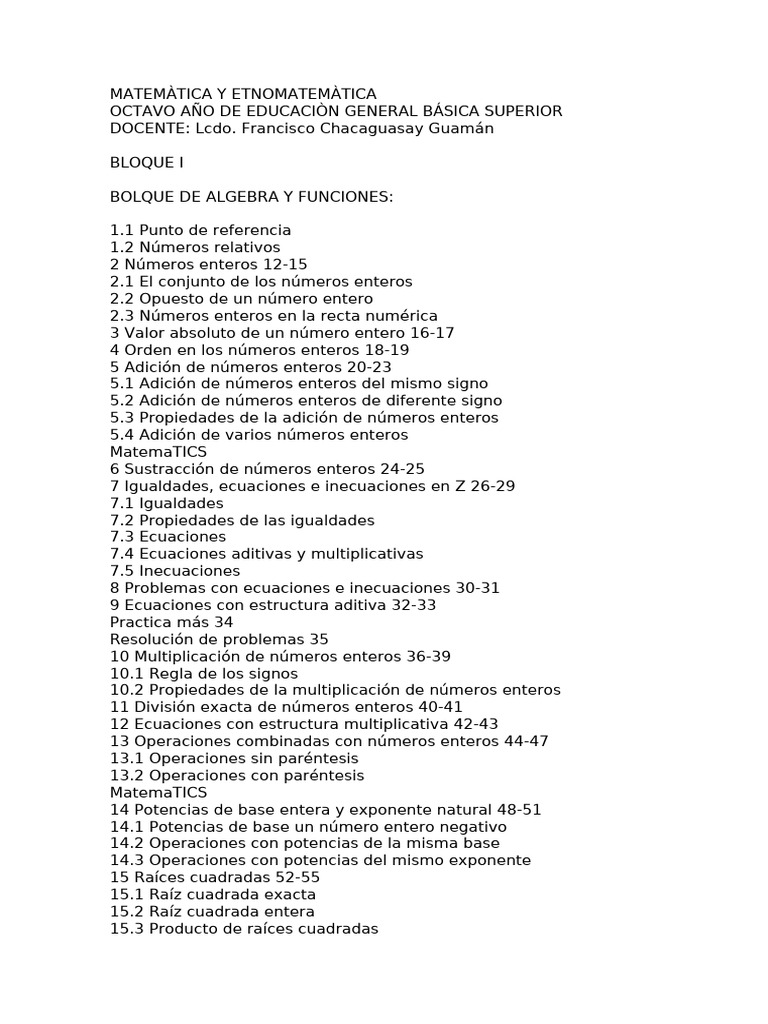 1 Matematica Pensum - Octavo | PDF