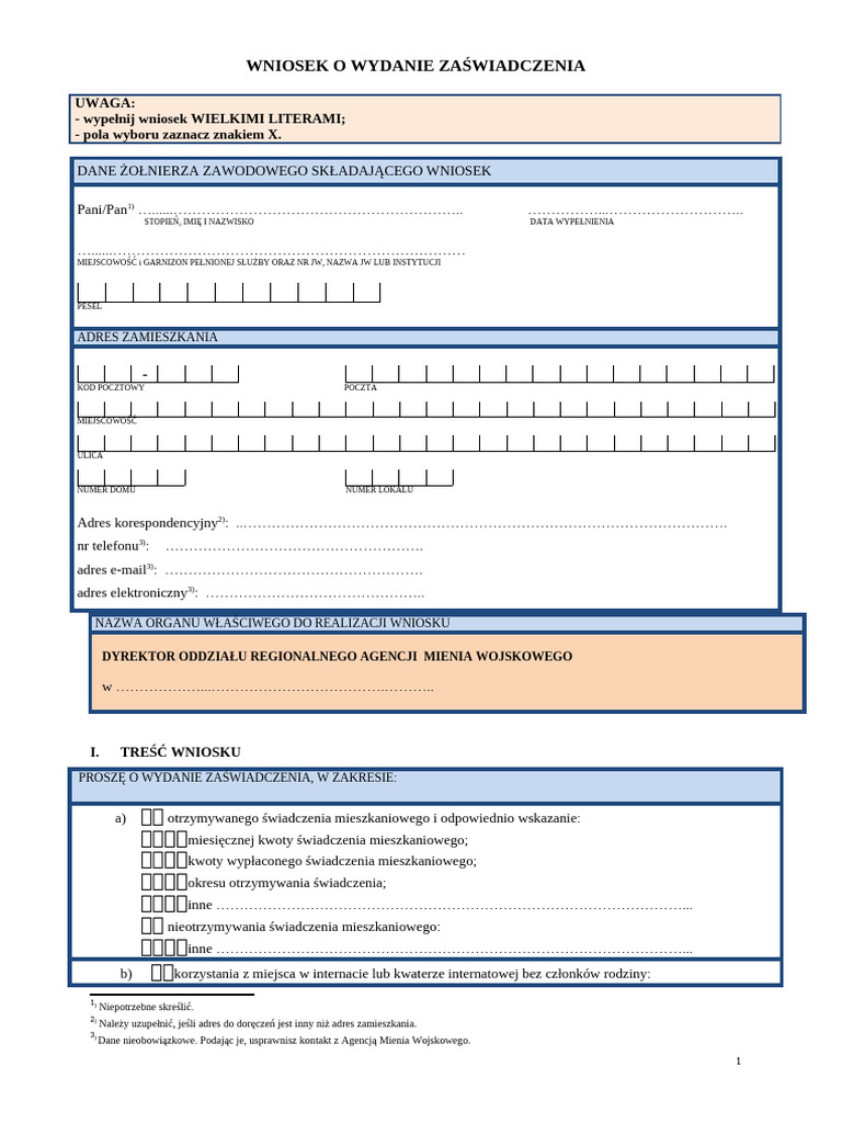 Wniosek o Zaswiadczenie | PDF