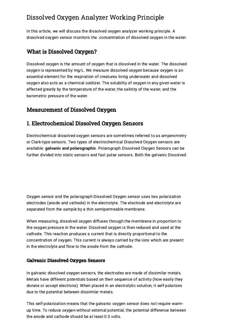 Dissolved Oxygen Analyzer Working Principle - Electrical Volt | PDF