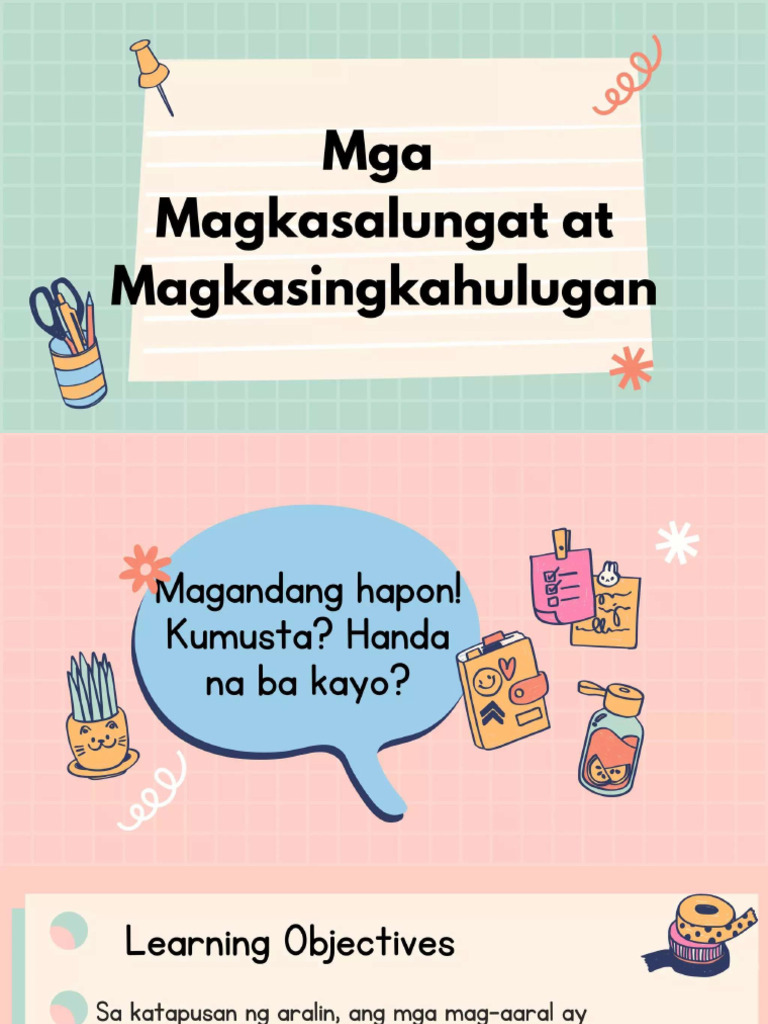 Uri NG Mga Magkasing Kahulugan at Magkasalungat | PDF