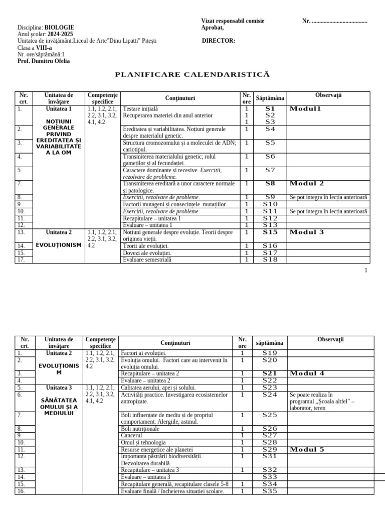 Planificare 820242025 | PDF