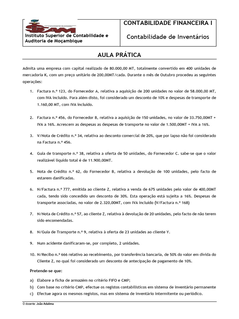 Inventarios - Aula Pratica | PDF