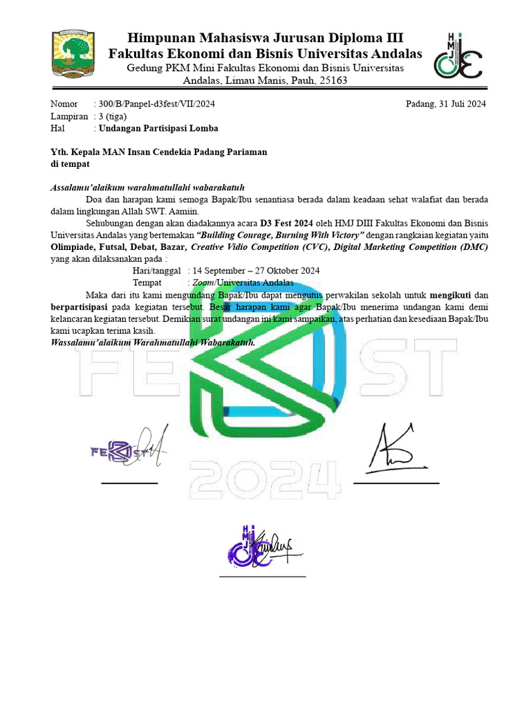 300 - Surat Undangan (MAN IC Padang Pariaman) | PDF